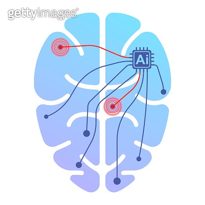 Icon of a human brain running by artificial intelligence. Impact on ...