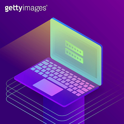 Login password on laptop screen. Data access biometric authorization ...