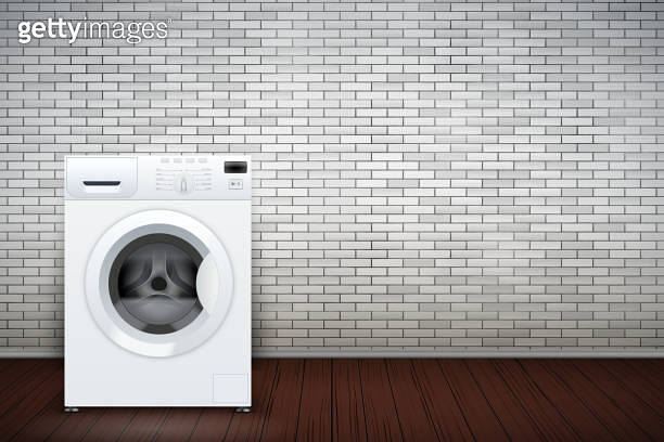 Laundry room of brick wall and washing machine 이미지 (1006058146) - 게티이미지뱅크