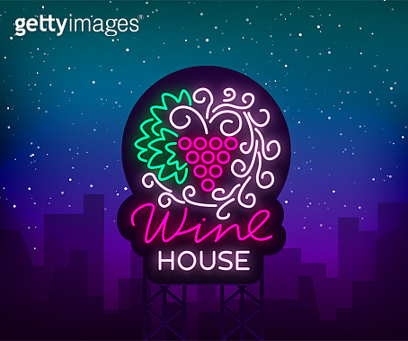 Wine house pattern ornament frame with in a trendy neon style. Logo ...