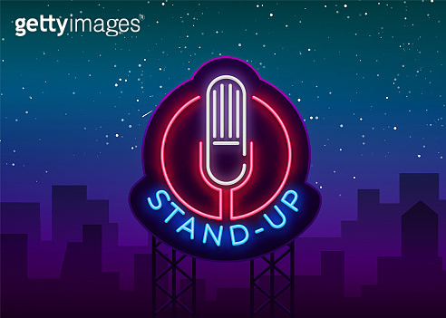 Stand Up Logo in Neon Style. Comedy show is neon sign, symbol, an ...