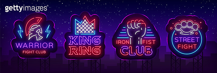 Fight Club collection neon signs. Set icons in neon style. Design ...