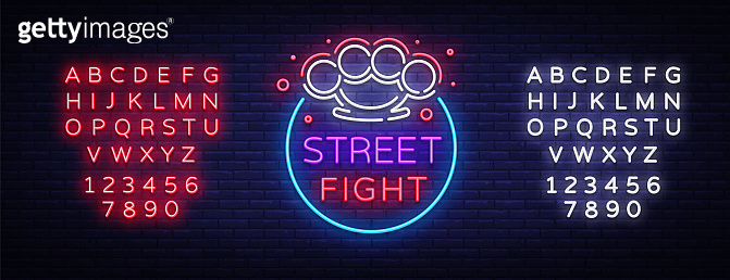 Street fight logo in neon style. Fight Club neon sign. Logo with brass ...