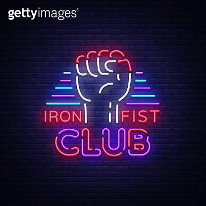 Fight Club in Neon Style. Iron fist club is a neon sign. Sports neon ...