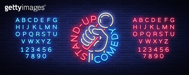 Comedy Show Stand Up invitation is a neon sign. , Emblem Bright flyer ...