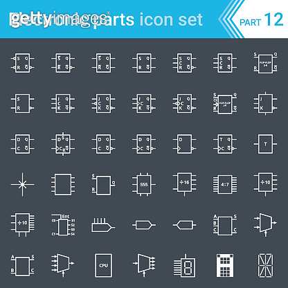Electric and electronic icons, electric diagram symbols. Digital ...