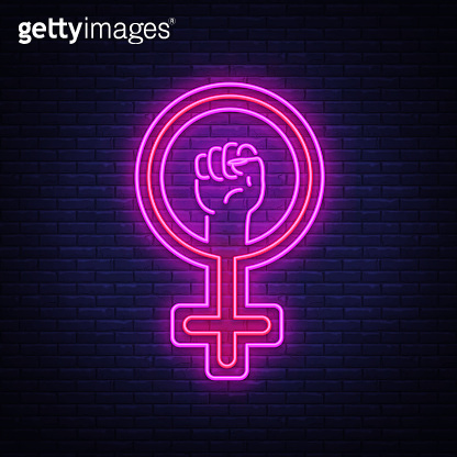 Female gender symbol neon sign vector. Feminism night light symbol ...