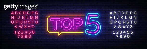 Top 5 Neon Text Vector. Top Five neon sign, design template, modern ...