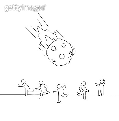 Little people run from falling meteorite. 이미지 (973778592) - 게티이미지뱅크