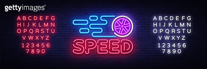 Speed Night Neon Logo Vector. Racing neon sign, design template, modern ...