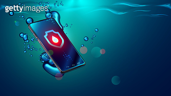 Black smartphone fall in water. Mobile smart phone with touch screen ...