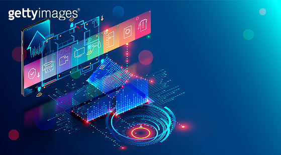 Smart home abstract background. Smartphone app of automation internet ...