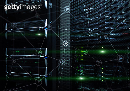 Wi fi network abstract structure on modern server room background.? 이미지 ...