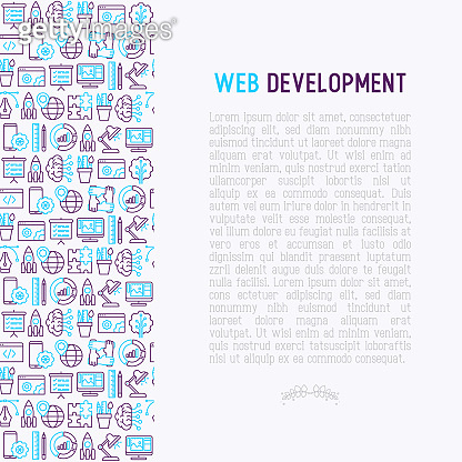 Web development concept with thin line icons of programming, graphic design, mobile app ...