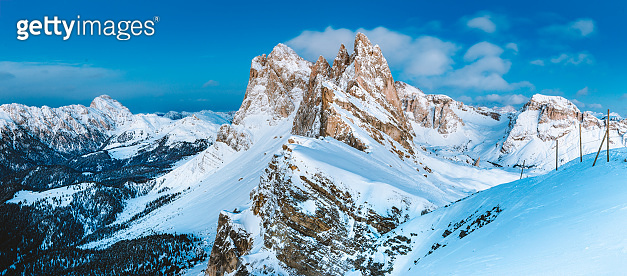 Seceda mountain peaks in the Dolomites at night in winter, South Tyrol ...