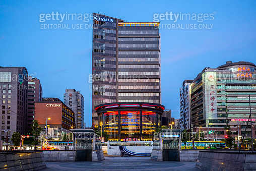 night view of songshan railway station in taipei, taiwan (963201534 ...