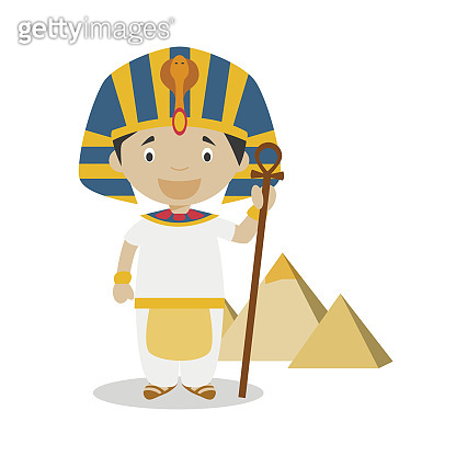 Egyptian cartoon character with Gizah Pyramids. Vector Illustration ...