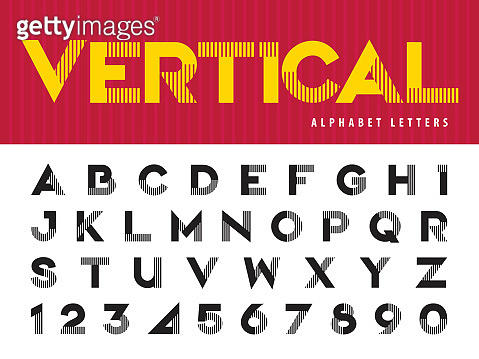 Vector of Modern Alphabet Letters and numbers, Vertical lines stylized ...