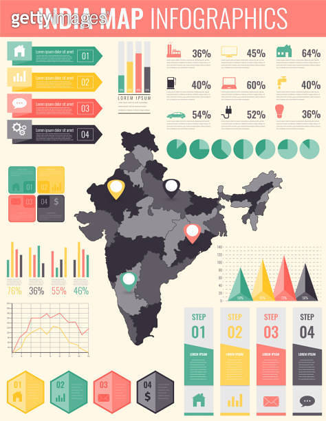 India map with Infographic elements. Infographics layouts. Vector ...