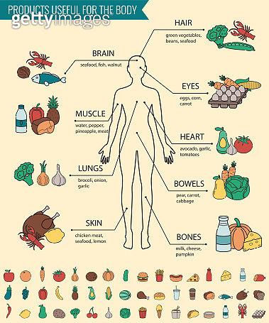 Healthy food for human body. Healthy eating infographic. Food and drink ...