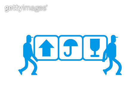 Moving service logo Delivery sign. Two Movers. Porters carry symbol ...