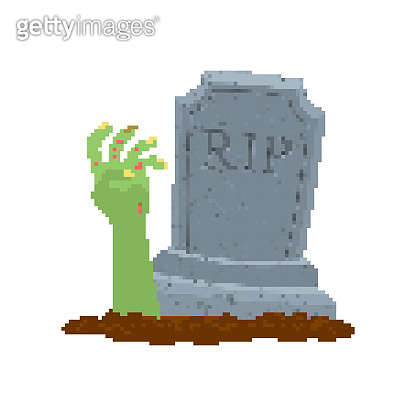 Zombie hand pixel art. Dead man from grave 8 bit. Halloween vector ...