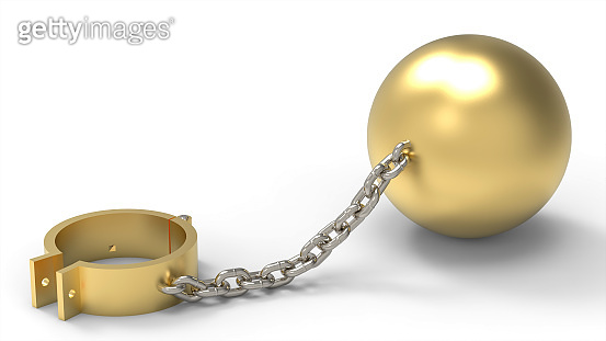 Golden shackles, weight ball and platinum chain 이미지 (917340230) - 게티이미지뱅크