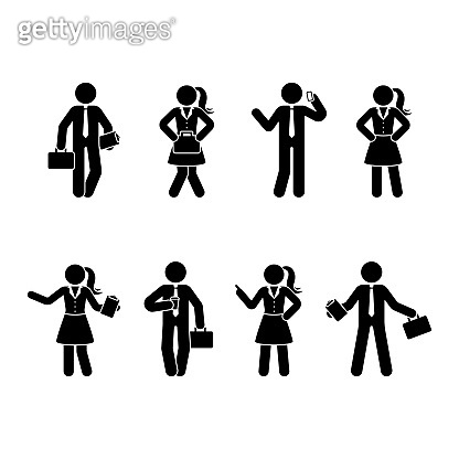 Stick figure office workers set. Vector illustration of business people ...