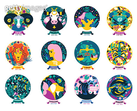Illustrated zodiac signs icon 이미지 (1033236768) - 게티이미지뱅크