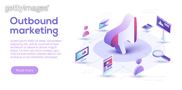 Inbound and outbound marketing vector business illustration in ...