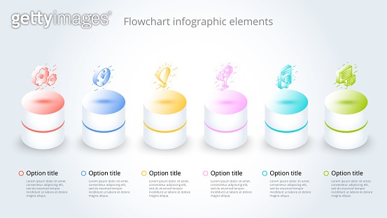 Business process chart infographics with 6 step segments. Circular ...