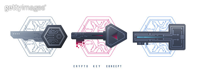 Crypto Keys Management Icons. Digital graphic symbols. Private keys for ...