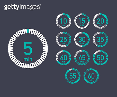 Set of timers. Sign icon. Full rotation arrow timer. Colored flat icons ...