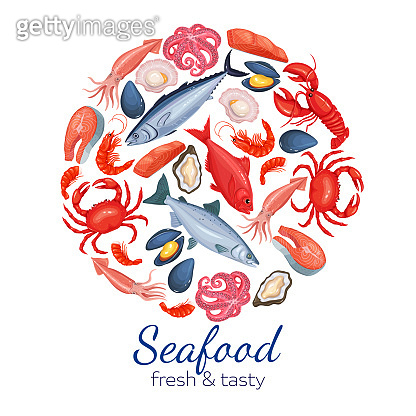 Round template seafood page design (960867044) 일러스트, 무료 일러스트 - 게티이미지뱅크