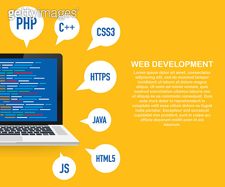 Programming, web development concept. Code on the screen laptop. Vector ...