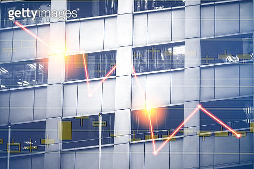 Hong Kong Office buildings with graph index of stock Market ((red bear ...