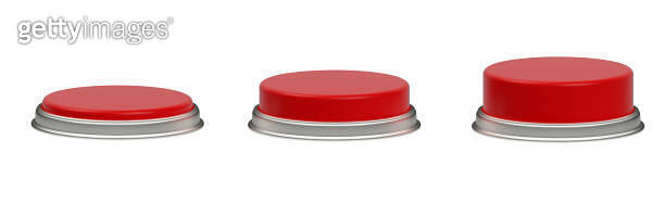 Three Red Round Buttons In Different Stages 이미지 (967080362) - 게티이미지뱅크