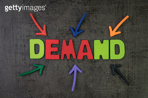 Demand, quantities of a commodity or a service concept, multiple arrow ...