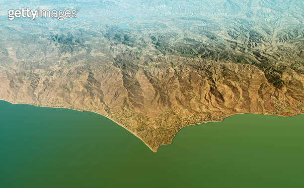 Malibu 3D Render Topographic Map Aerial View (1081424208) - 게티이미지뱅크