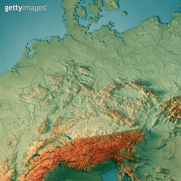D-A-CH Countries 3D Render Topographic Map Color 이미지 (935987330) - 게티이미지뱅크