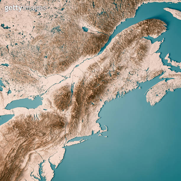 New England 3D Render Topographic Map Neutral (1024110206) - 게티이미지뱅크
