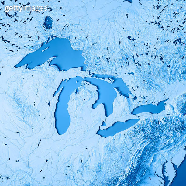 Great Lakes 3D Render Topographic Map Blue 이미지 (1020385536) - 게티이미지뱅크