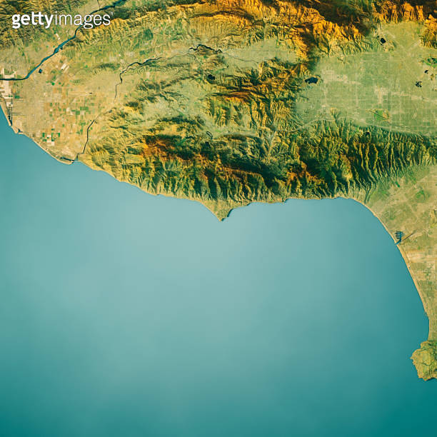 Malibu 3D Render Topographic Map Color (1028134682) 일러스트, 무료 일러스트 - 게티이미지뱅크