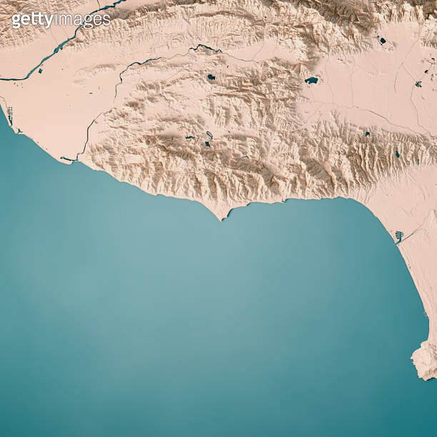 Malibu 3D Render Topographic Map Neutral (1028134928) - 게티이미지뱅크
