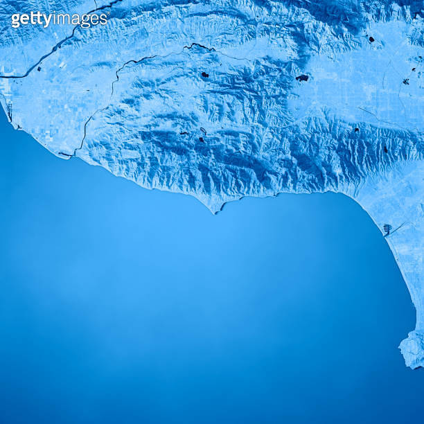 Malibu 3D Render Topographic Map Blue (1028135102) 일러스트, 무료 일러스트 - 게티이미지뱅크