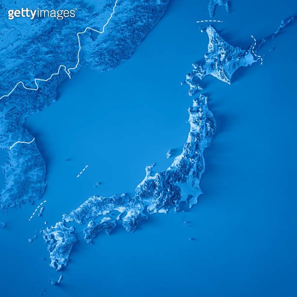 Japan 3D Render Topographic Map Blue Border (914850666) 일러스트, 무료 일러스트 ...