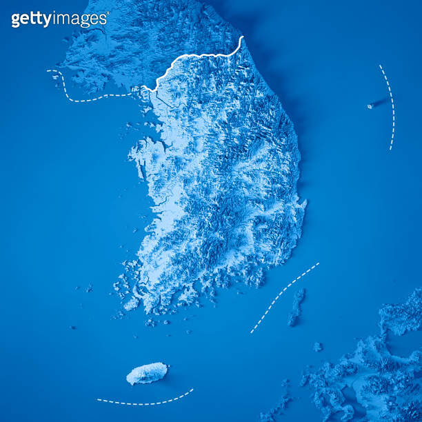 Republic of Korea 3D Render Topographic Map Blue Border (914849972 ...