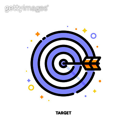 Icon of arrow in center of board for business target concept. Flat ...