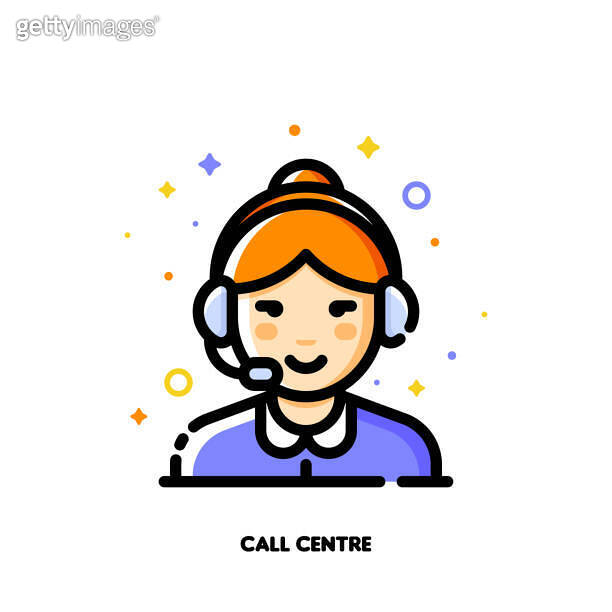Icon of cute girl wearing headset for call center and customer support ...
