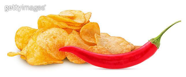 Red chili peppers with chips 이미지 (943740374) - 게티이미지뱅크